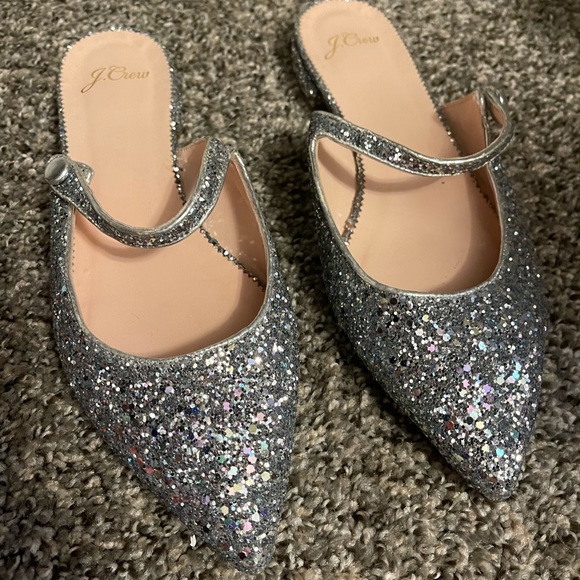 J. Crew | Shoes | J Crew Silver Glitter Mules | Poshmark
